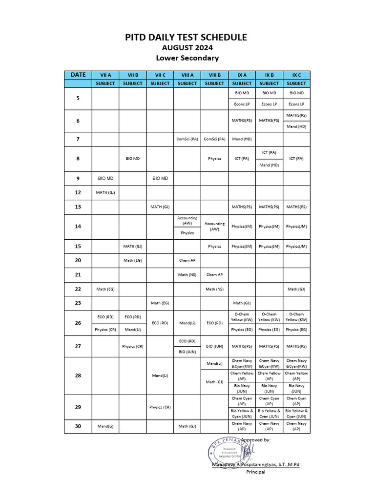 PITD Daily Test Schedule August 2024 | PDF | Network Architecture ...