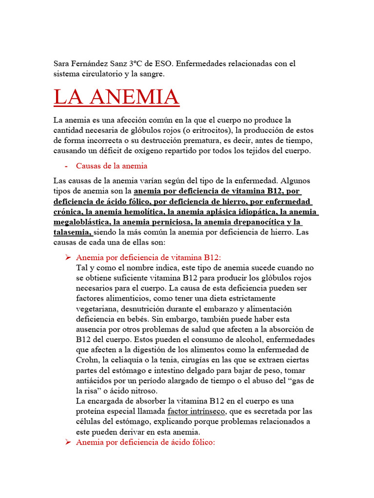 La anemia | PDF | Anemia | Vitamina B12