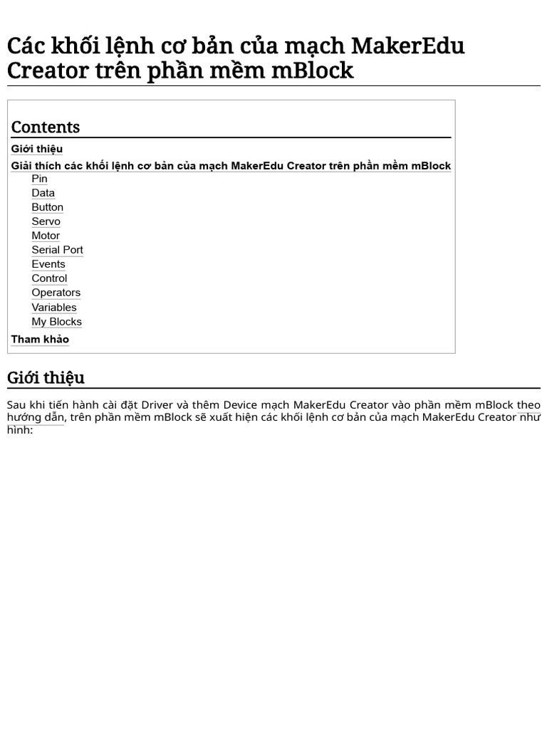 Các khối lệnh cơ bản của mạch MakerEdu Creator trên phần mềm mBlock - MakerLab Wiki | PDF