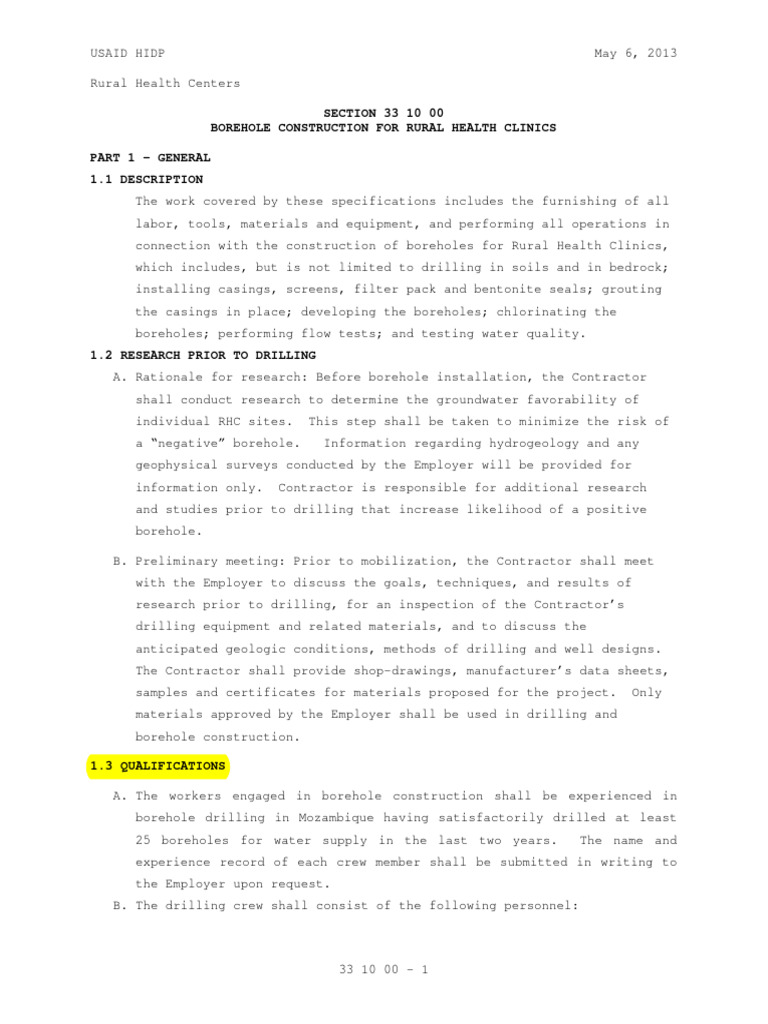 3 Borehole Spec B | PDF | Pump | Borehole
