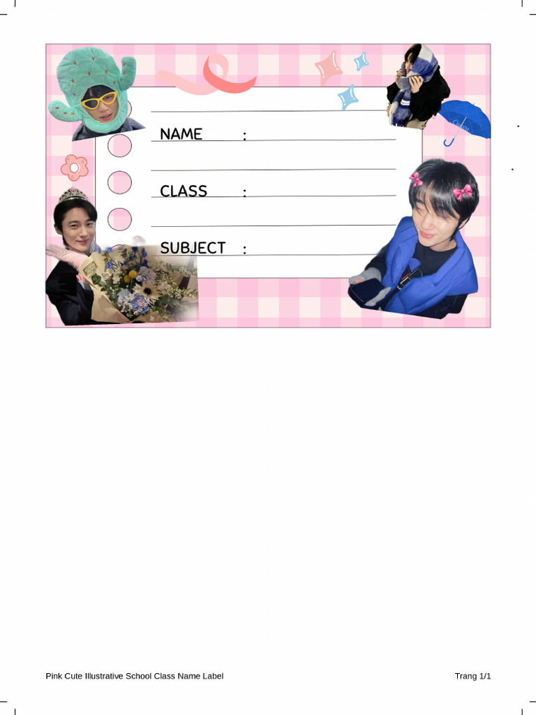 Pink Cute Illustrative School Class Name Label PDF | PDF