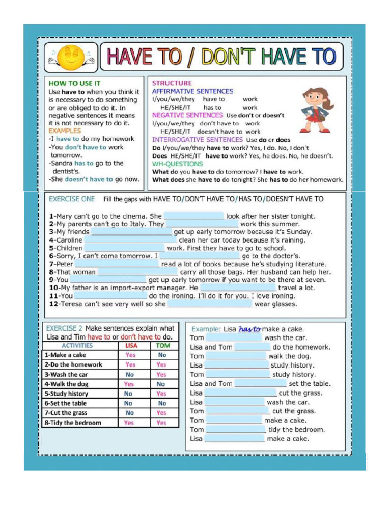 HAVE TO Worksheet | PDF
