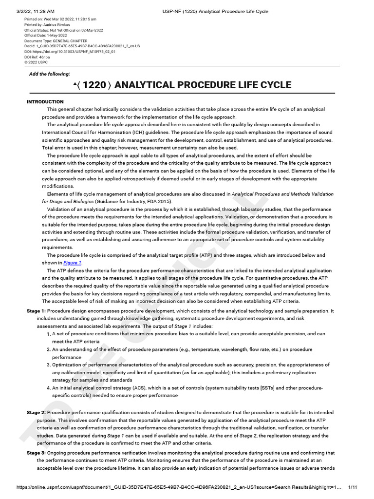 USP-NF 1220 Analytical Procedure Life Cycle | PDF | Accuracy And ... USP-NF 1220 Analytical Procedure Life Cycle | PDF | Accuracy And ...