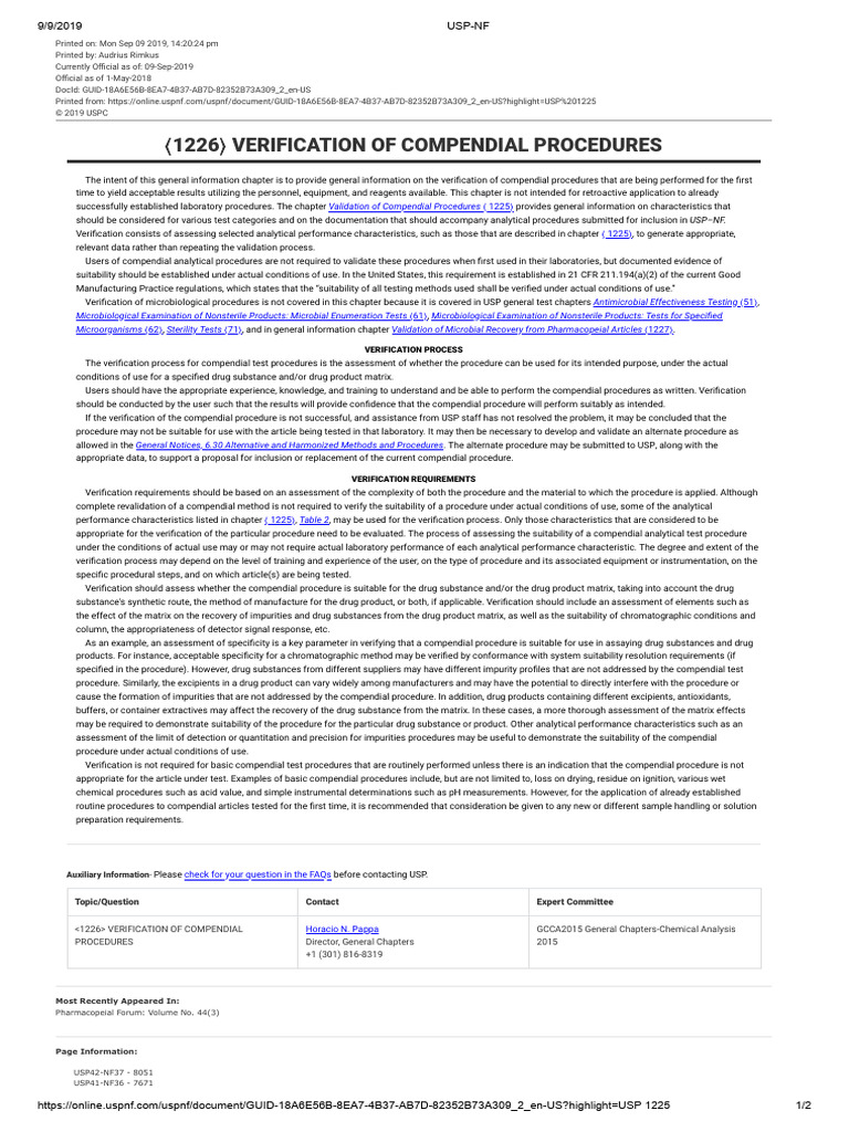 USP-NF 1226 | PDF | Verification And Validation
