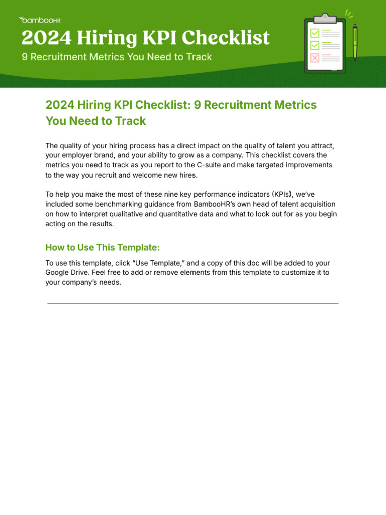 BambooHR Hiring KPI Checklist | PDF | Performance Indicator | Recruitment