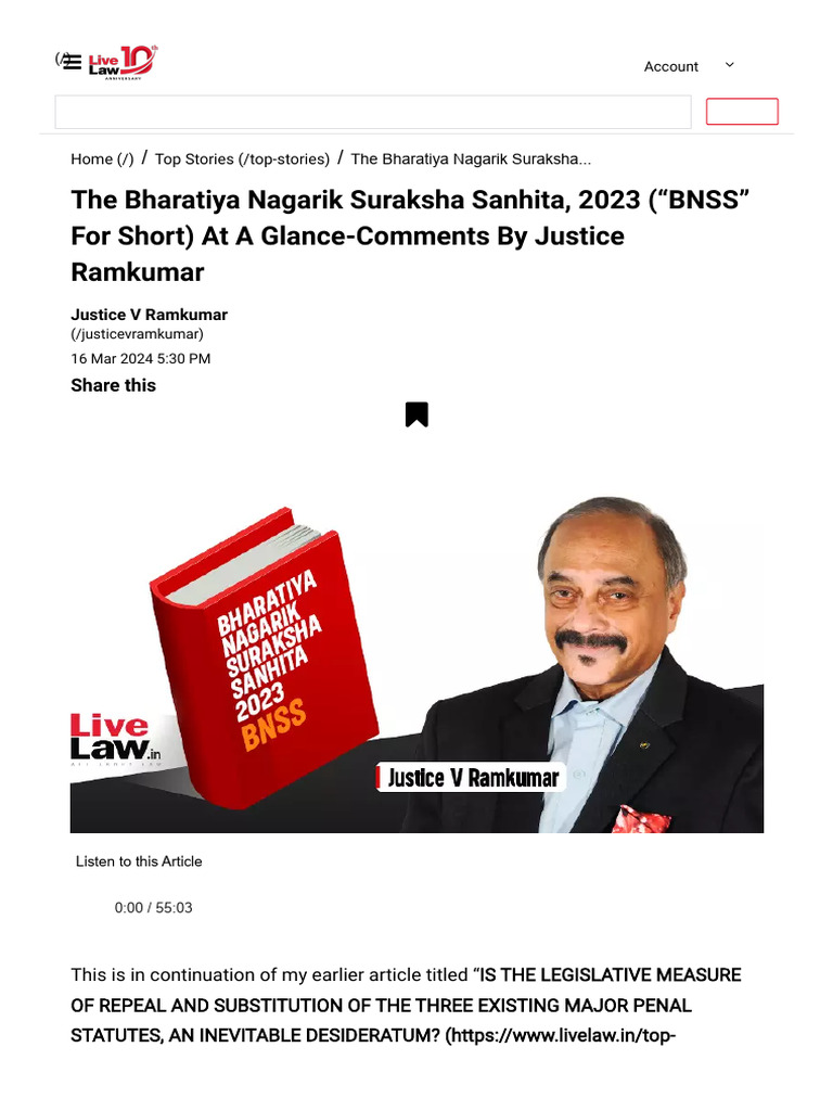 The Bharatiya Nagarik Suraksha Sanhita, 2023 "BNSS" For Short at | PDF ...