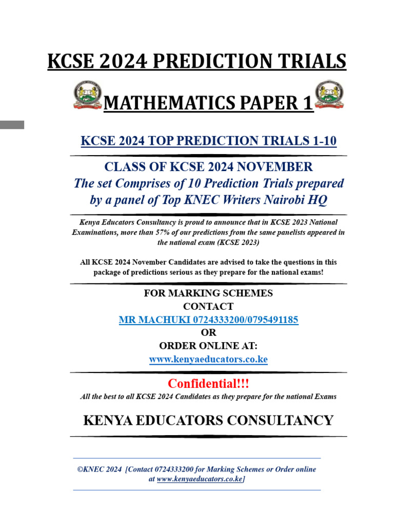 KCSE 2024 Mathematics Paper 1 Predictions | PDF | Density | Area