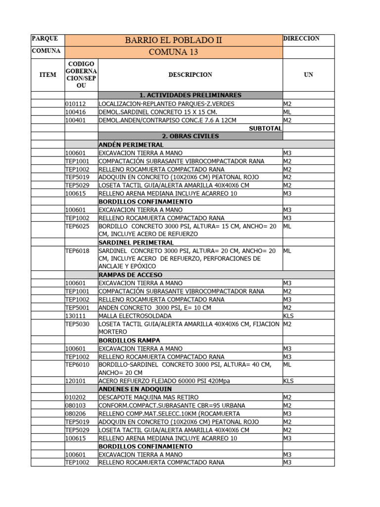 Presupuesto Parque El Poblado Ii Comuna 13 | PDF | Hogar, jardinería y bricolaje | Ciencia y ...