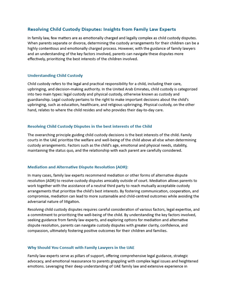 Resolving Child Custody Disputes - Insights From Family Law Experts ...