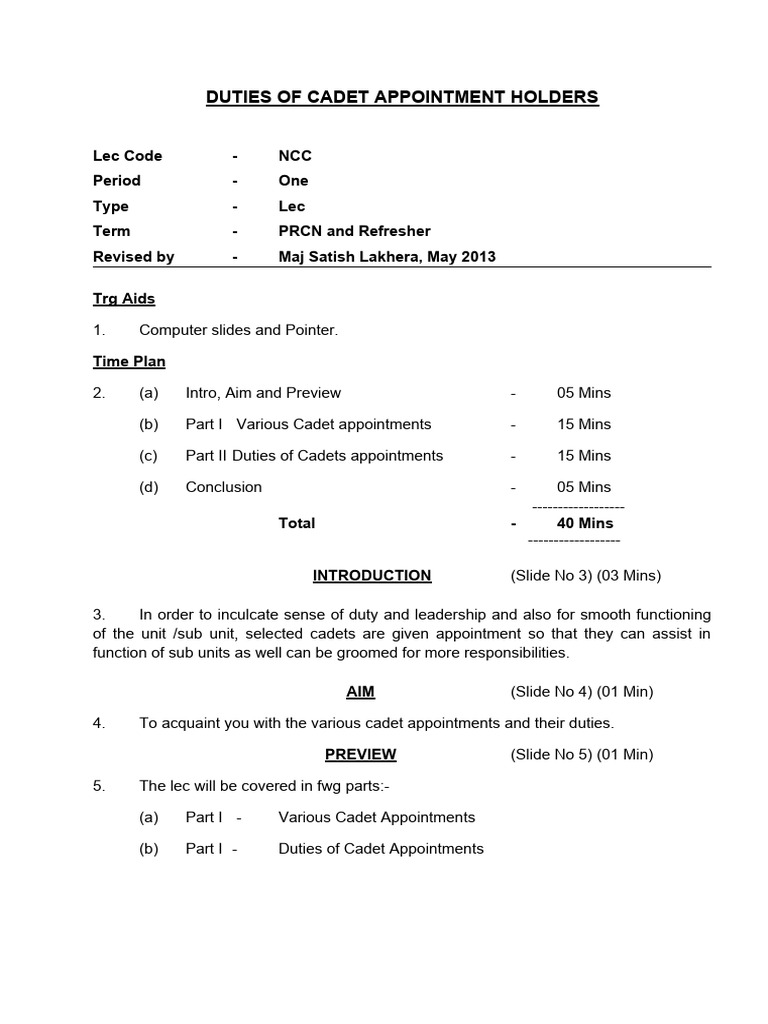 Duties of Cadet Appointment Holders | PDF | Corporal | British Army
