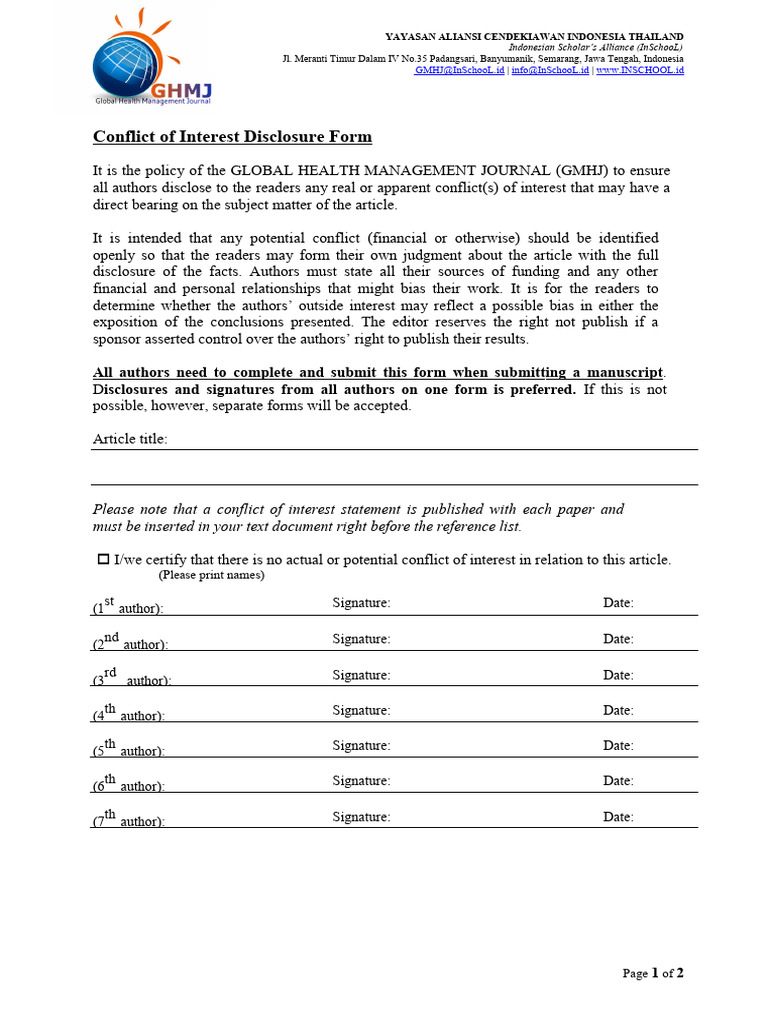 Form CONFLICT-OF-INTEREST-DECLARATION | PDF | Conflict Of Interest