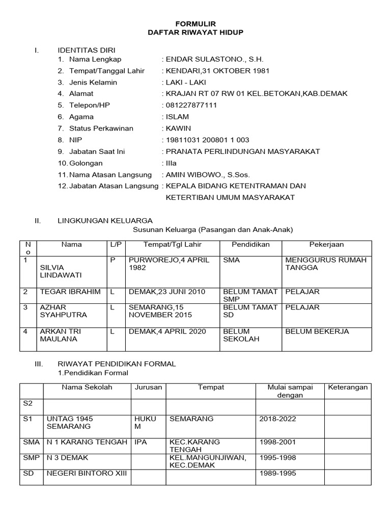 Formulir DRH | PDF