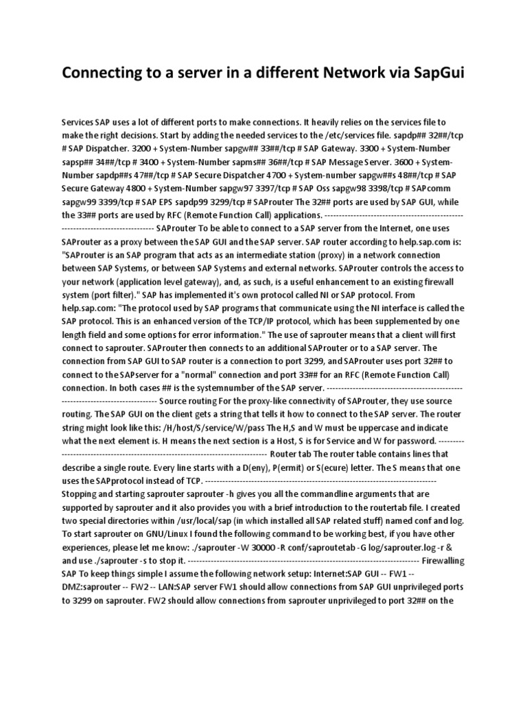 Connecting To A Server In A Different Network Via Sapgui Pdf Transmission Control Protocol