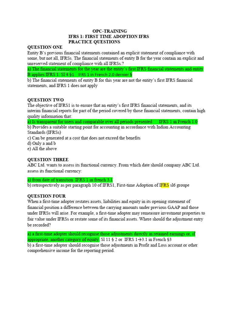 Ifrs Practice Question Multimpe Choice Corrige | PDF | Fair Value ...