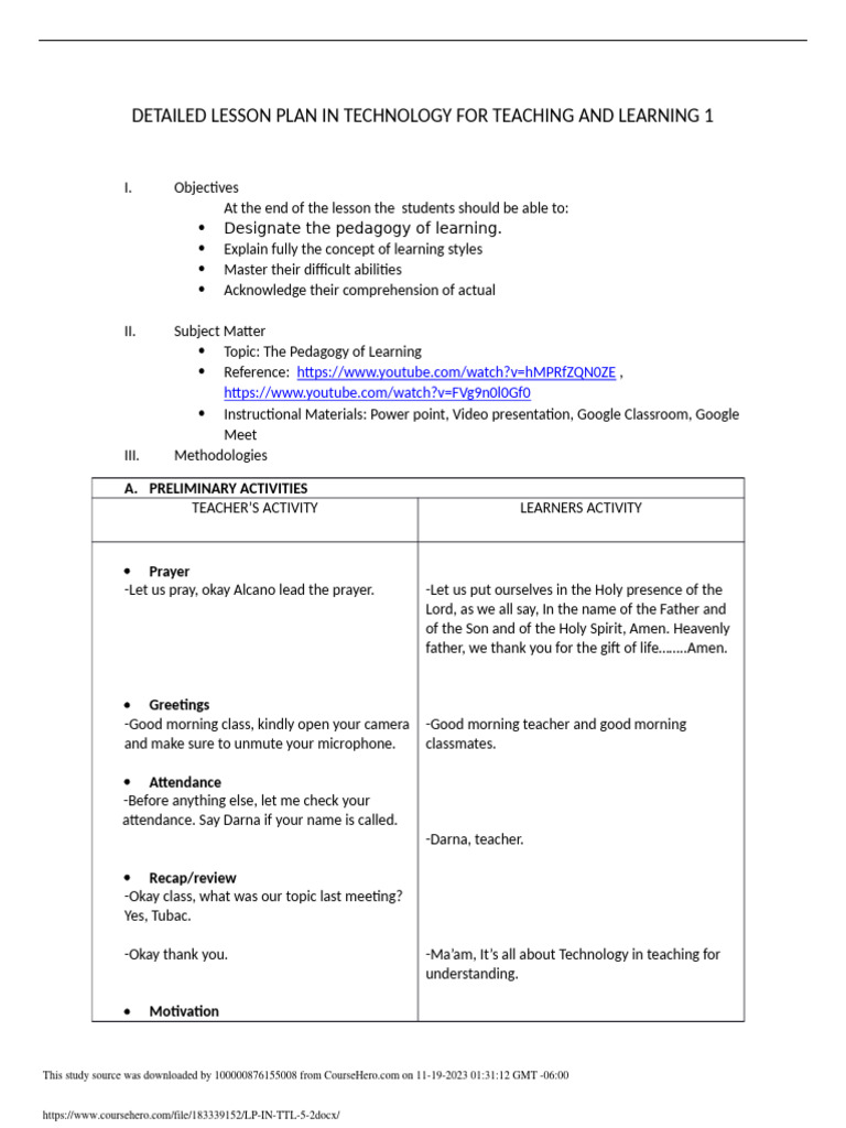 LP in TTL 5 2 | PDF | Thought | Learning