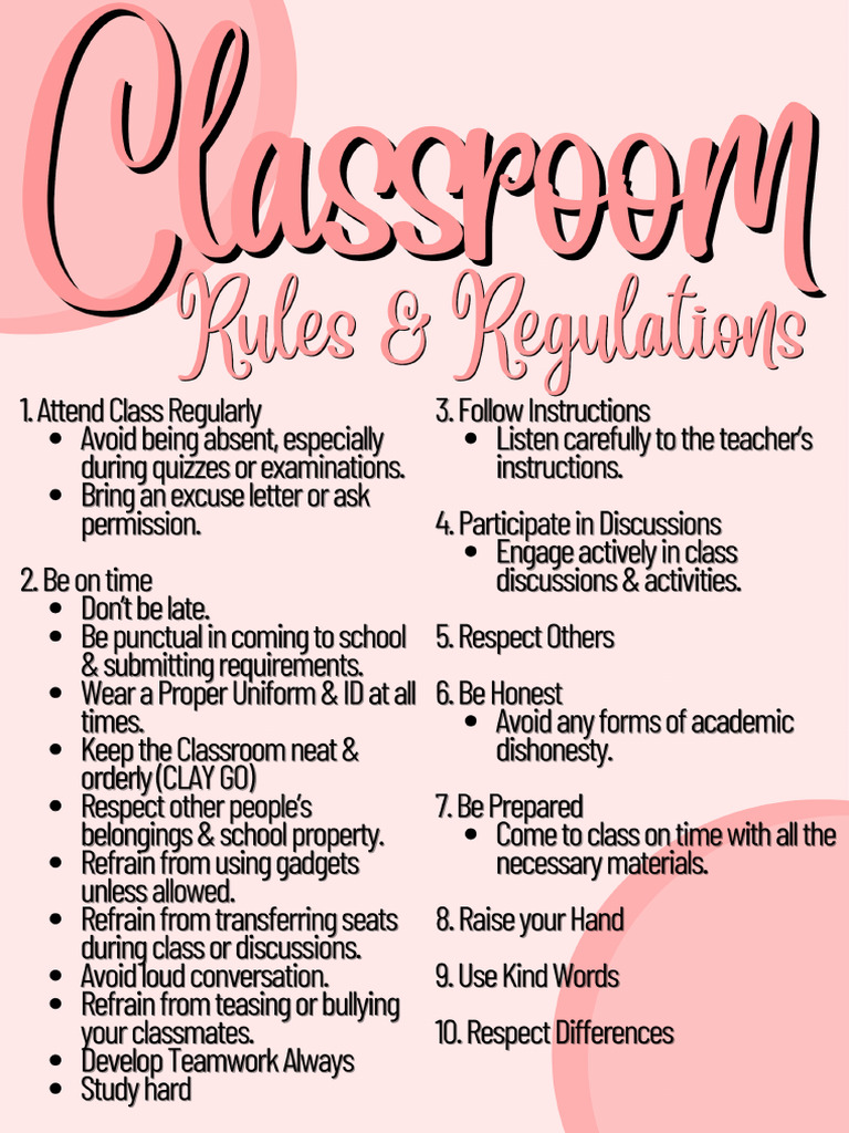 Classroom Procedure, Rules, and Regulations | PDF