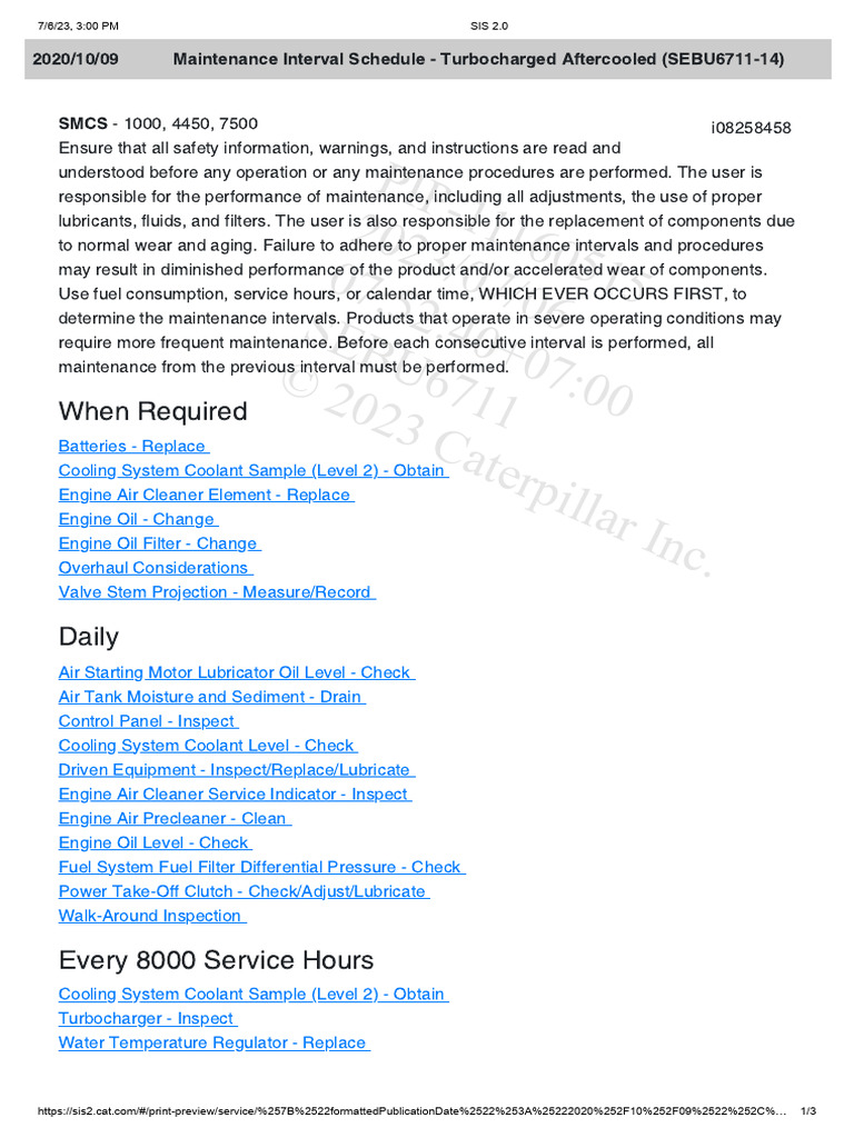 SIS 2.0 Maintenance Interval Schedule | PDF | Internal Combustion ...