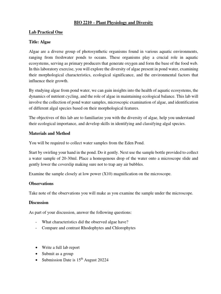 BIO 2210 Lab 1 Handout | PDF | Experiment | Algae
