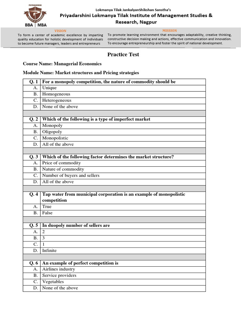 Practice Test - 2 ME | PDF | Monopoly | Perfect Competition