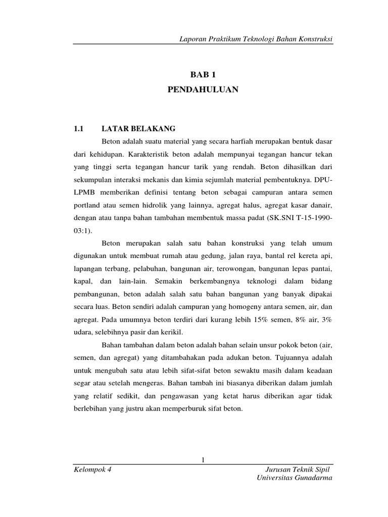 Latar Belakang Praktikum Teknologi Bahan Konstruksi | PDF | Teknologi & Rekayasa
