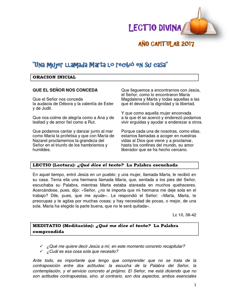 Lectio Marta y Maria | PDF | María, madre de Jesús | Oración