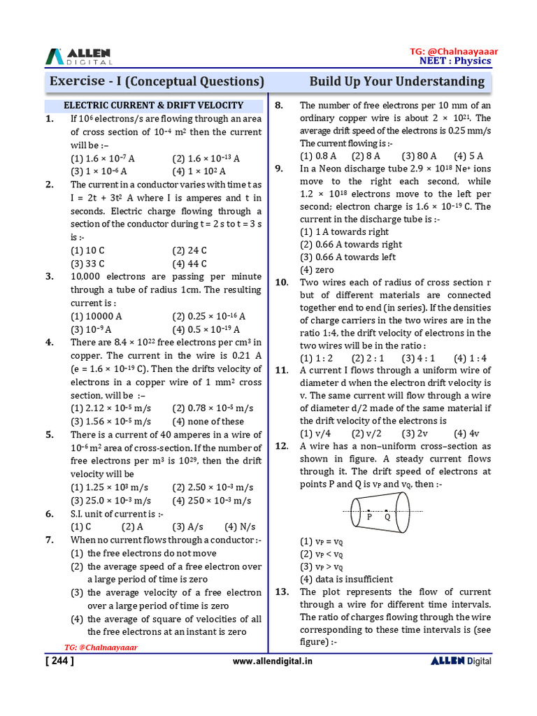 NEET Physics: Electric Current Concepts | PDF | Electrical Resistance ...