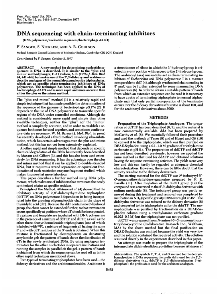 Sanger-Coulson DNA Sequencing Method | PDF | Primer (Molecular Biology ...