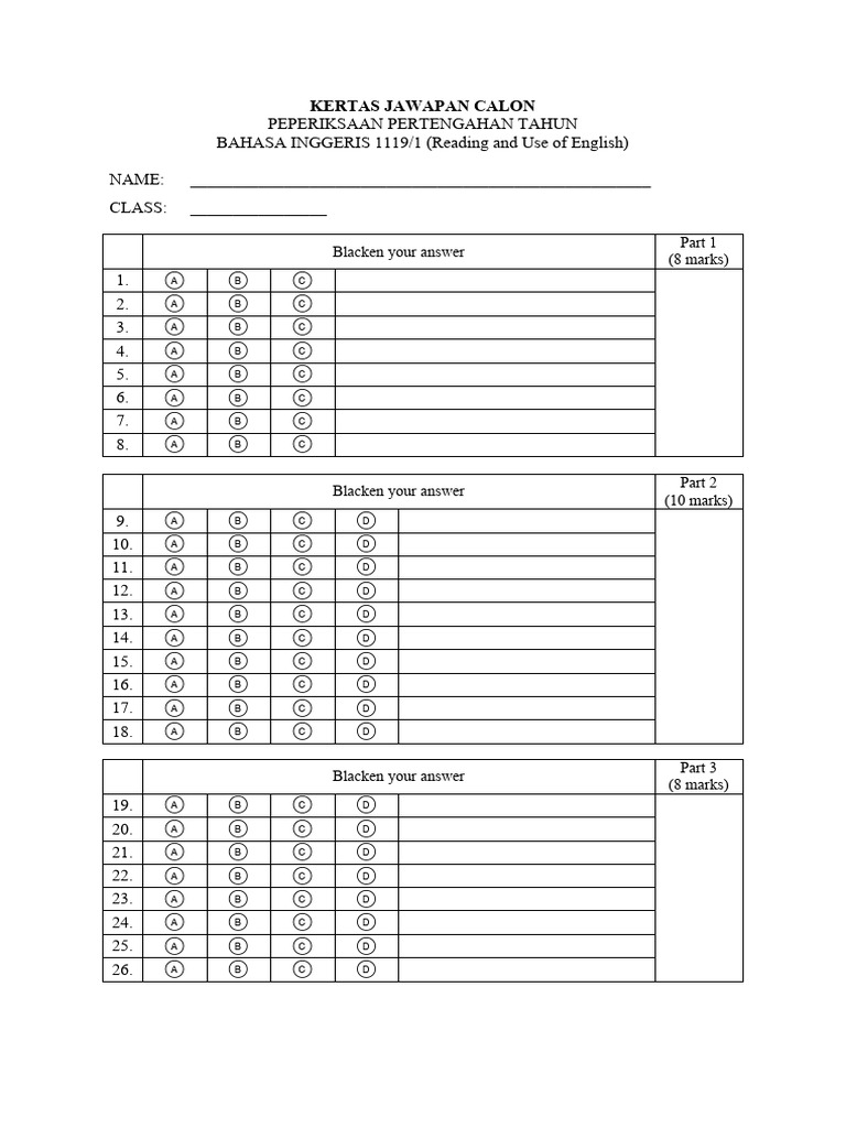SPM English 1119/1 Answer Sheet | PDF