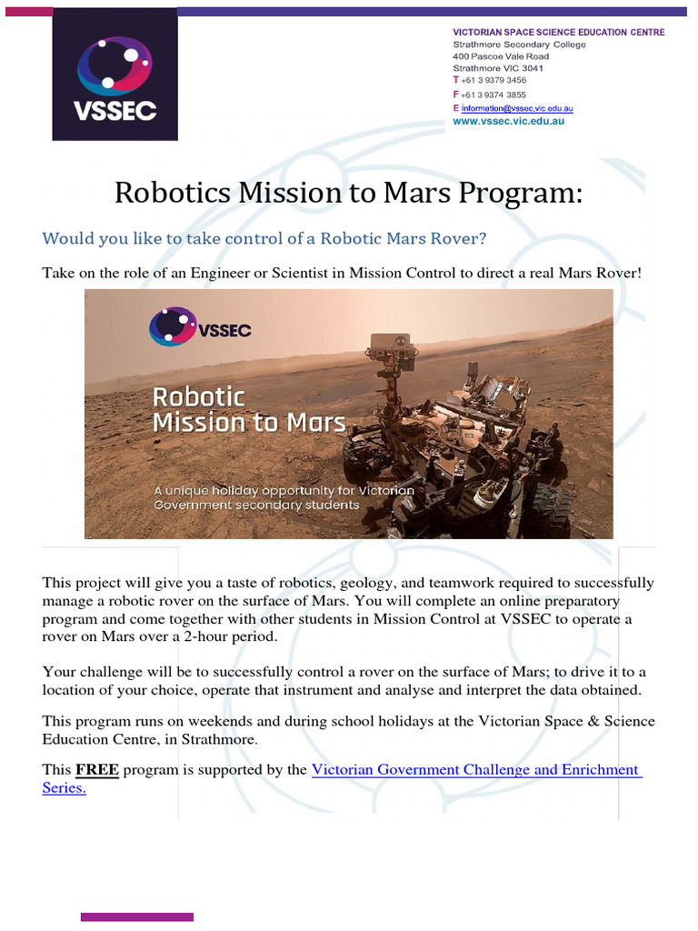 VSSEC Robotics Mission To Mars | PDF