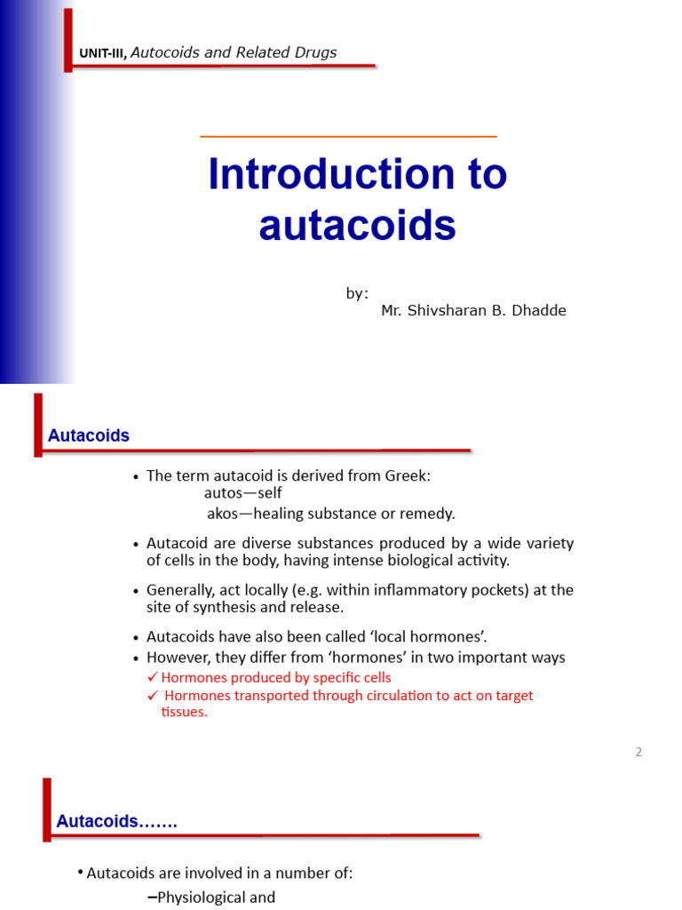 Autacoids & Antihistamics | PDF | Vasodilation | Blood Vessel