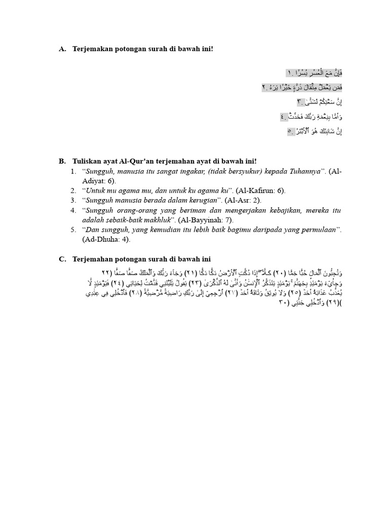 Tarjamah Kelas 1 | PDF