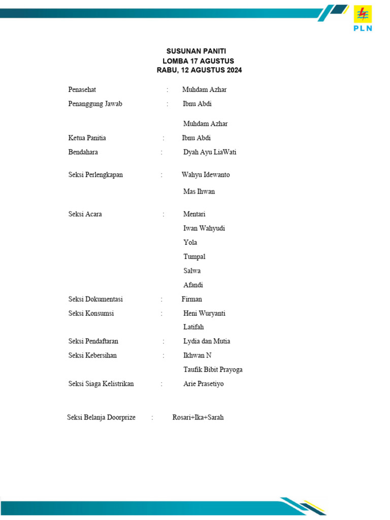 Susunan Panitia Lomba 17 Agustus & Susunan Petugas Upacara | PDF