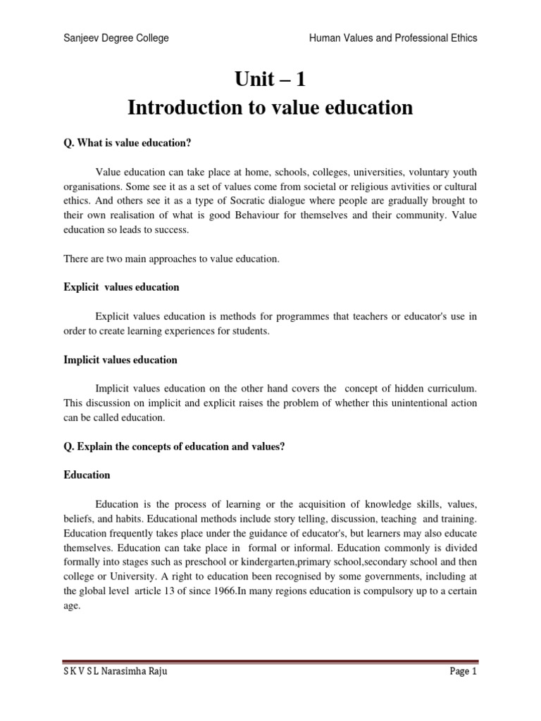 Value Education | PDF | Teachers Value Education | PDF | Teachers
