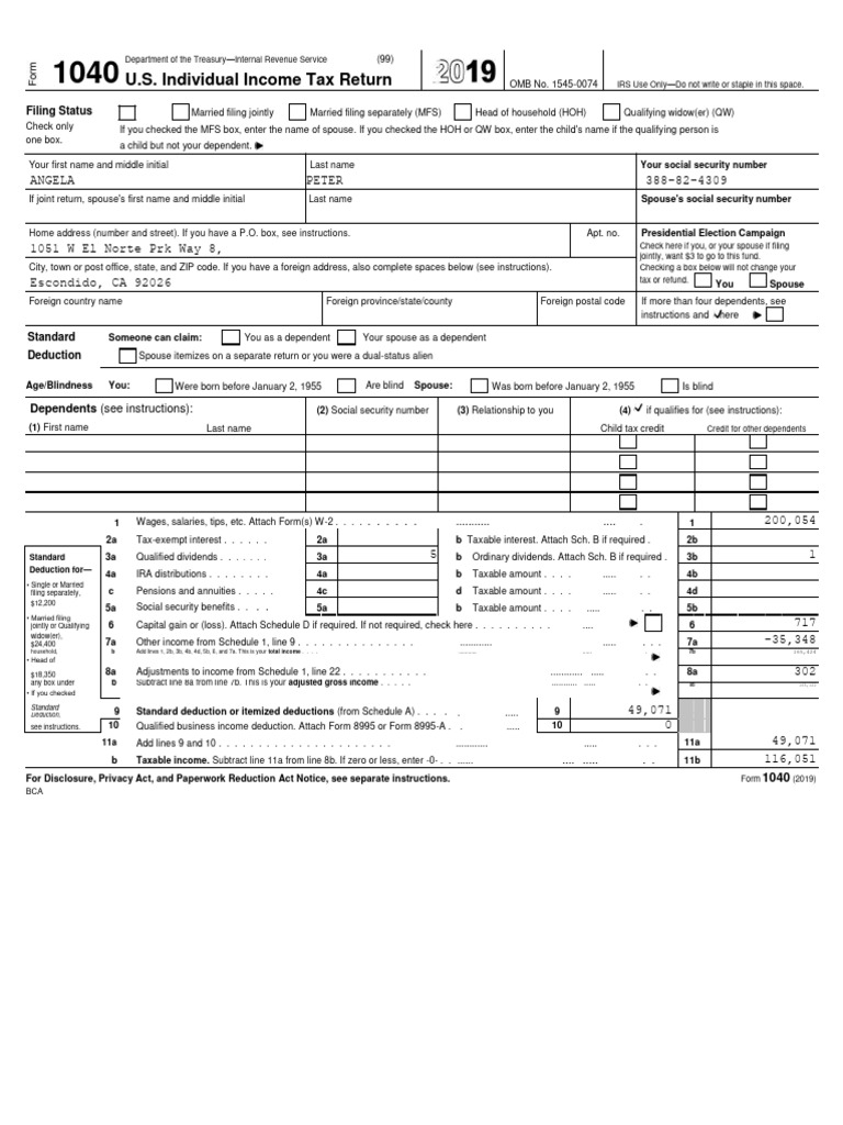 IRS 1040 2019 Tax FULL | PDF | Irs Tax Forms | Social Security (United ...
