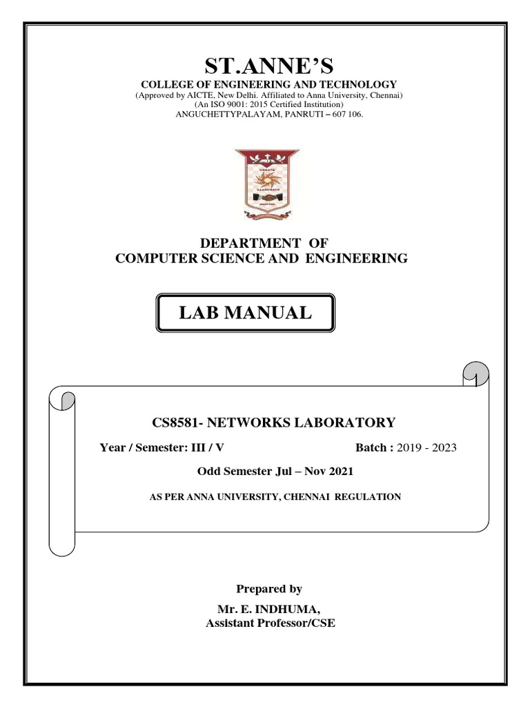 Cs8581-Networks Laboratory-751251722-Cs8581 CN Lab 2019batch | PDF | Computer Network ...