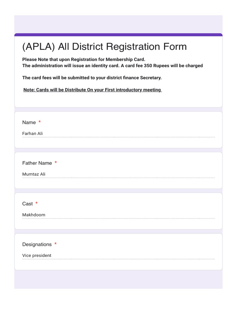 (APLA) All District Registration Form | PDF | Identity Document ...