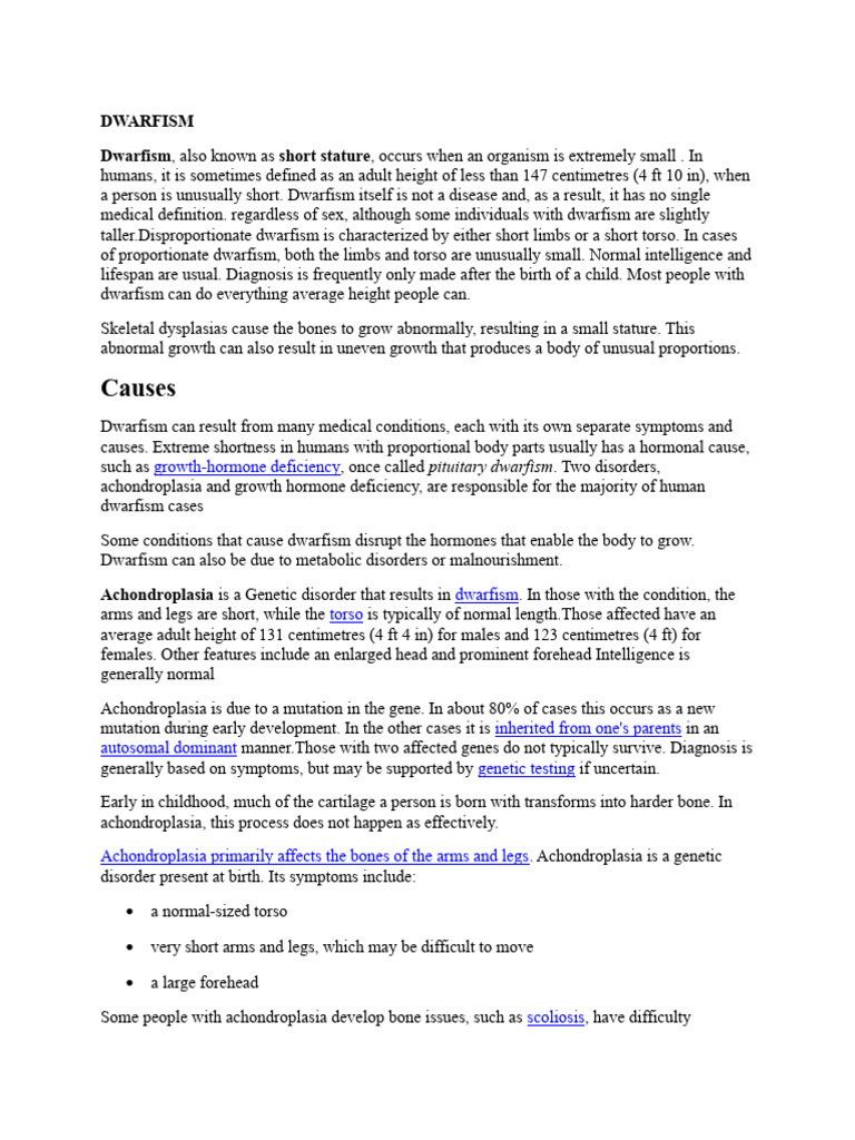 Dwarfism notes | PDF | Diseases And Disorders | Medical Specialties