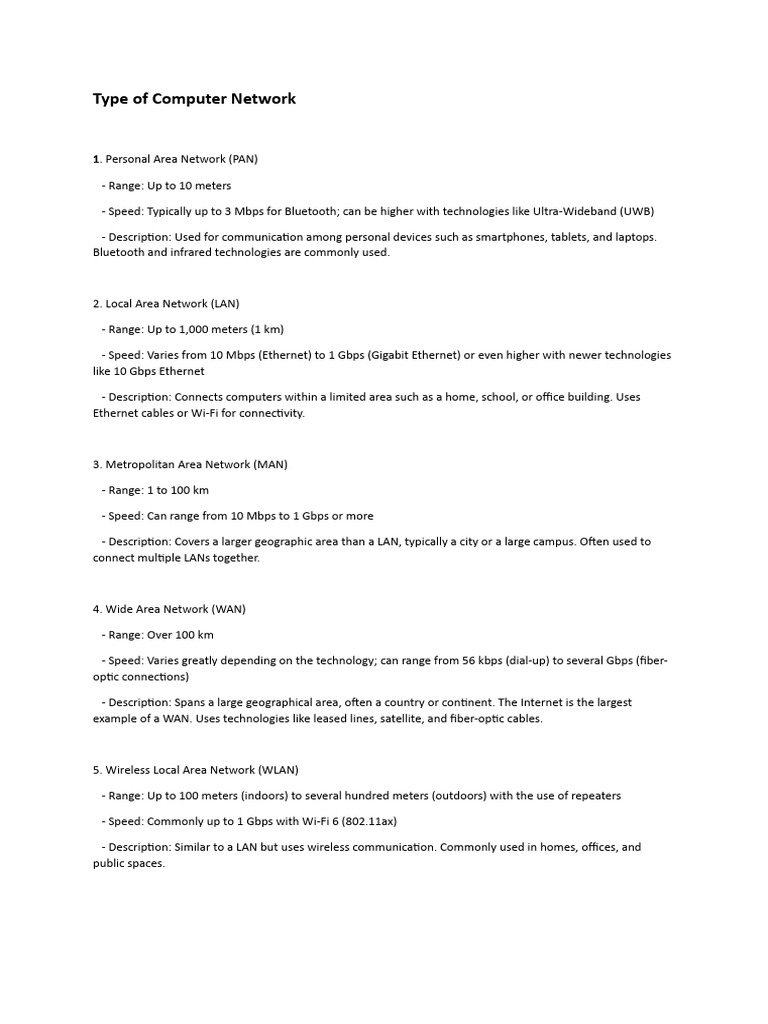 Type of Computer Network: 1. Personal Area Network (PAN) | PDF ...