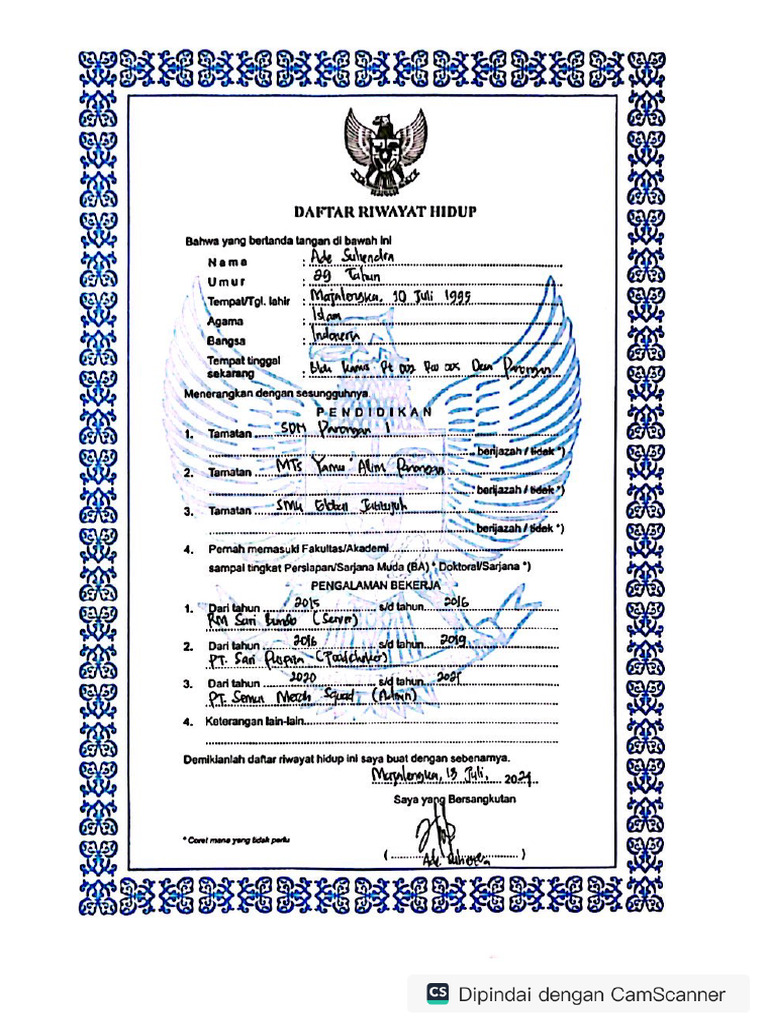 CV, Paklaring Kerja-Ade Suhendra | PDF