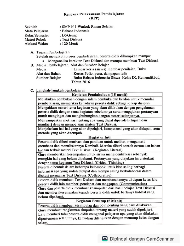 RPP Satu Lembar | PDF