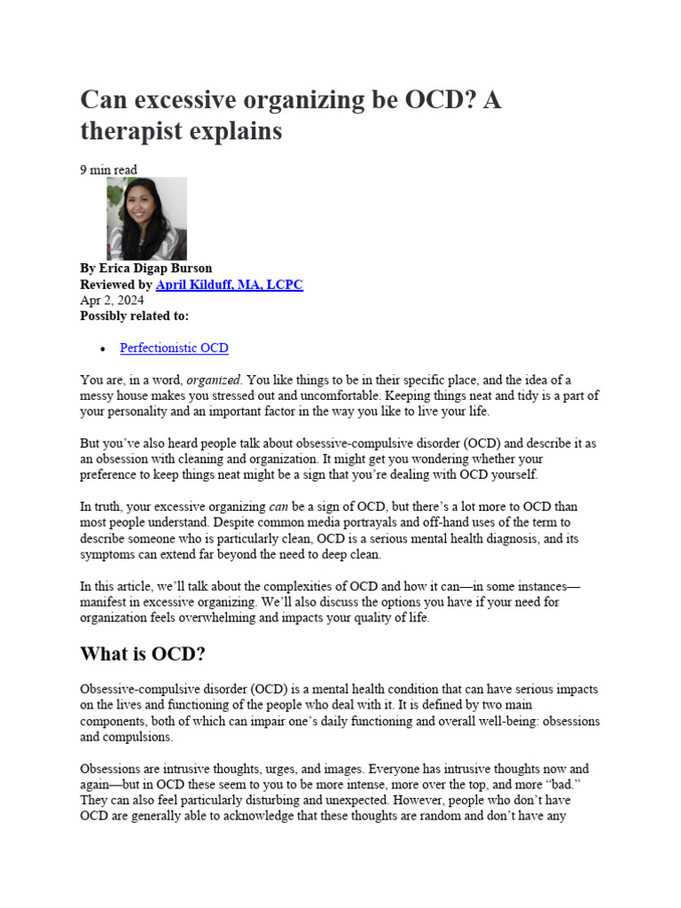 Is Excessive Organizing a Sign of OCD? | PDF | Obsessive–Compulsive ...