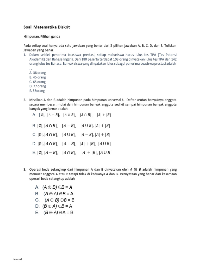 Soal UTS Matematika Diskrit - 2024 | PDF