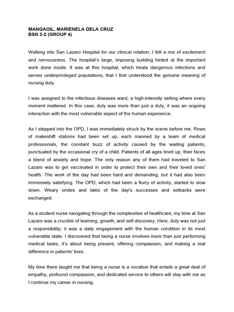 NARRATIVE. San Lazaro Hospital | PDF | Nursing | Patient