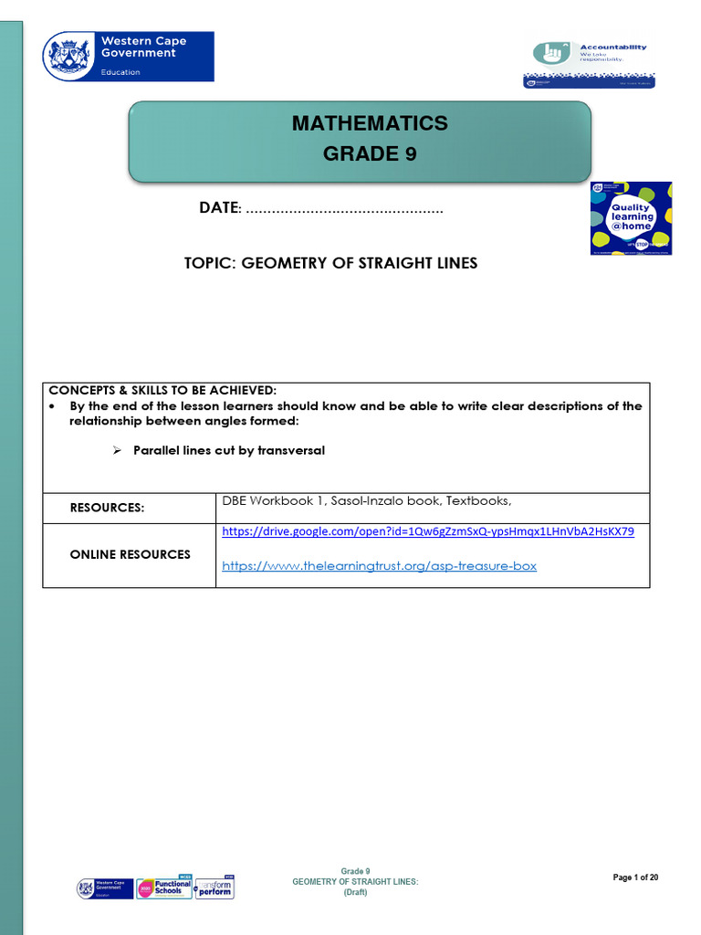 SP Grade 9 Mathematics Straight Line Geom. Lesson 2 | PDF | Angle ...
