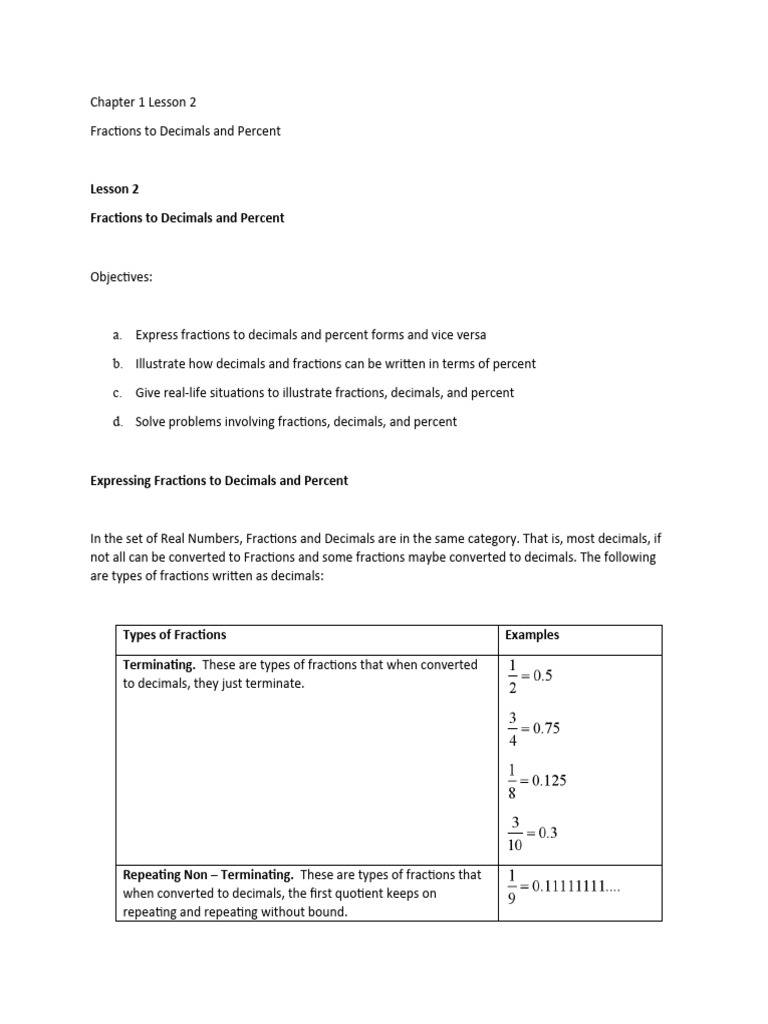 Chapter-1-Lesson-2 | PDF | Percentage | Decimal