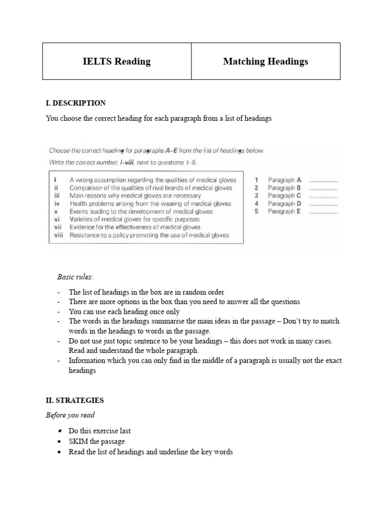 TT. IELTS. Unit 5. Reading - Matching Headings | PDF | Self-Improvement
