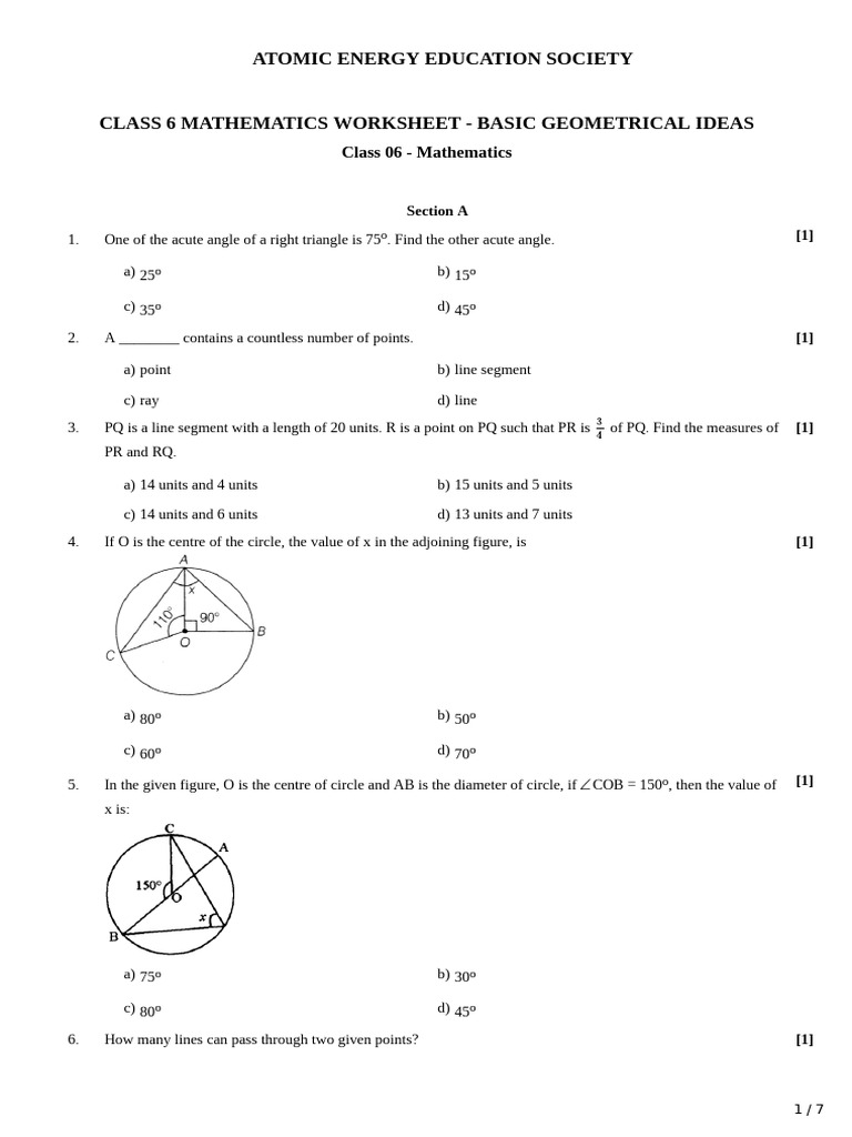 Class 6 Maths Worksheet - Basic Geometrical Ideas | PDF | Circle | Vertex (Geometry)