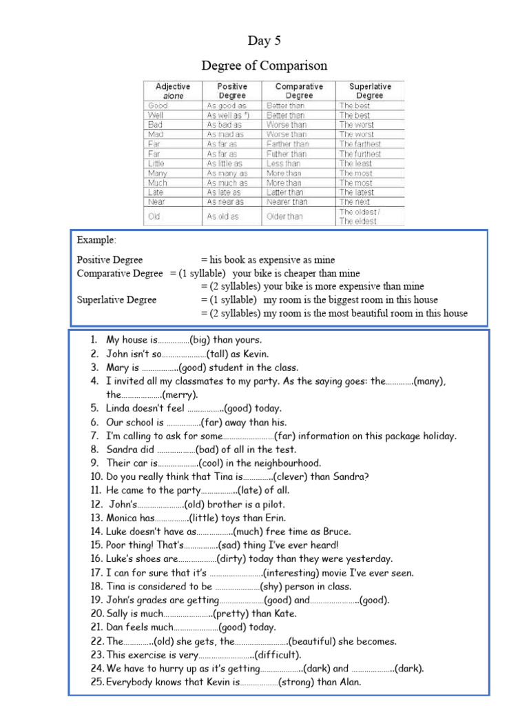 Day 5 Degree Comparison | PDF | Games & Activities | Teaching Methods ...