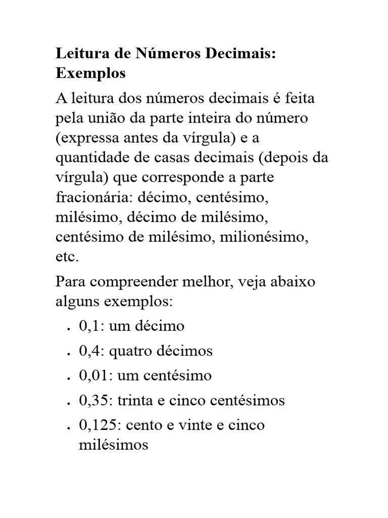 NUMEROS DECIMAIS | PDF | Decimal | Divisão (Matemática)