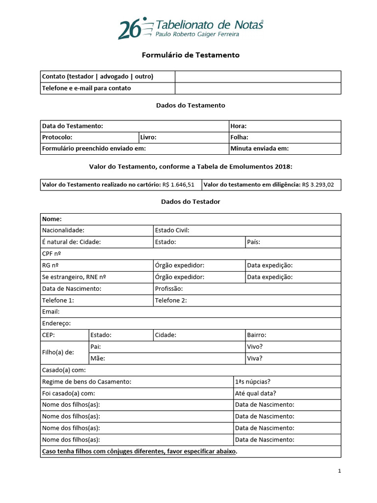 Testamento Formulário 2018 | PDF | Testamento | Justiça